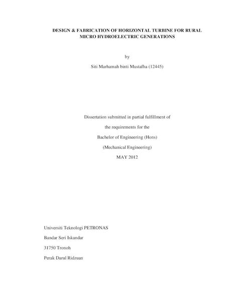 PDF DESIGN FABRICATION OF HORIZONTAL TURBINE FOR Utpedia Utp Edu My 5595 1 Final Report