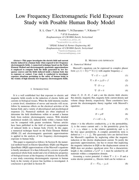 Pdf Simulation Of Human Body Exposure In Extremely Low Frequency Electromagnetic Fields