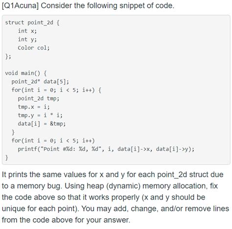 Q Acuna Consider The Following Snippet Of Code Chegg
