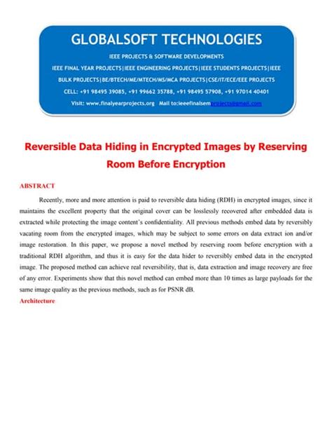 Reversible Data Hiding In Encrypted Images By Reserving Room Before