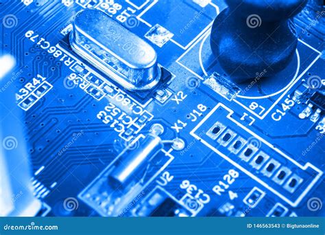 Macro Shot Of Circuit Board With Resistors Microchips And Electronic Components Computer