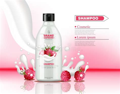 Raspberry Cosmetics Set Vector Realistic Shampoo Shower Gel Cream And Lotion Product