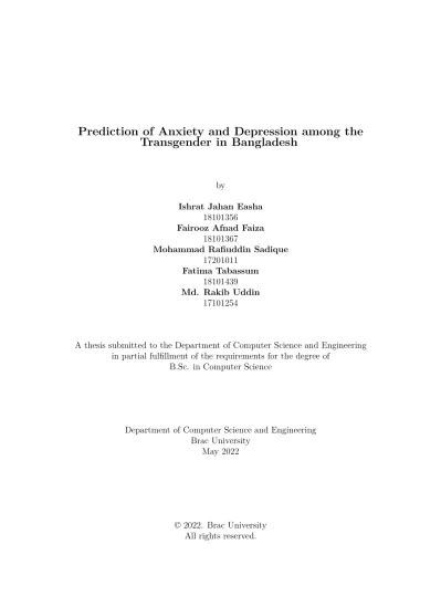 Prediction Of Anxiety And Depression Among The Transgender In Bangladesh