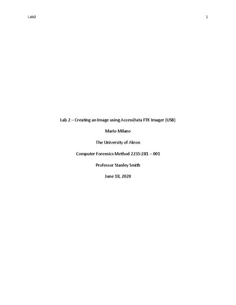 Computer Forensics Lab 2 Lab 2 Creating An Image Using AccessData FTK Imager USB Mario