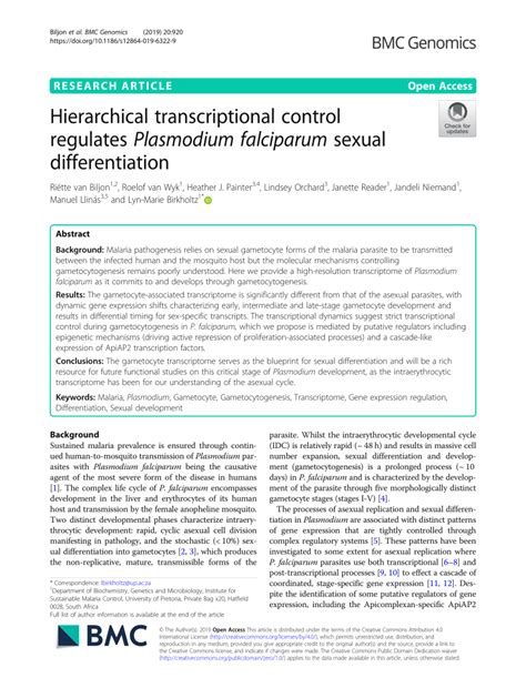 Pdf Hierarchical Transcriptional Control Regulates Plasmodium