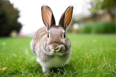 Premium Ai Image A Rabbit On The Grass With A White Belly