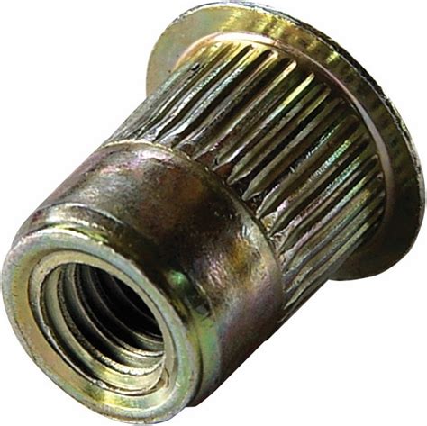 Thin Sheet Nut Insert With Knurled Body Open End Large Flange Steel 3 8 To 7 9 Mm Iso