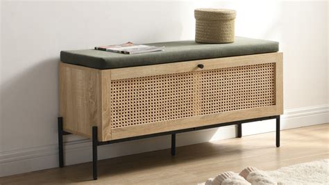 Banc Dentrée Avec Rangement Chaussures En Bois Et Cannage 105cm Iris