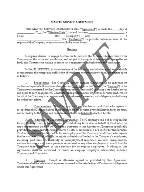 Msa Template Pdf Indemnity Independent Contractor