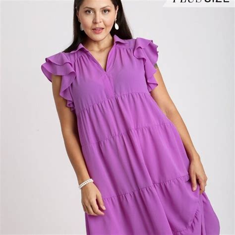 Umgee Dresses Umgee Plus Size Lavender Short Ruffle Sleeves Tiered