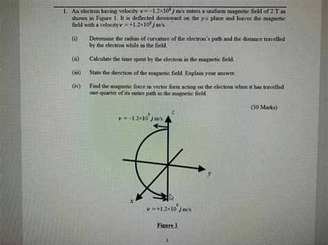 Solved 1 An Electron Having Velocity V 12x10 M S Enters A