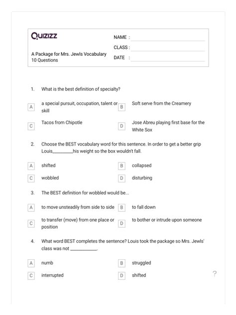 A Package For Mrs Jewls Vocabulary Pdf