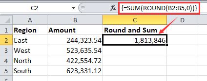 How To Round Then Sum Values By One Formula In Excel