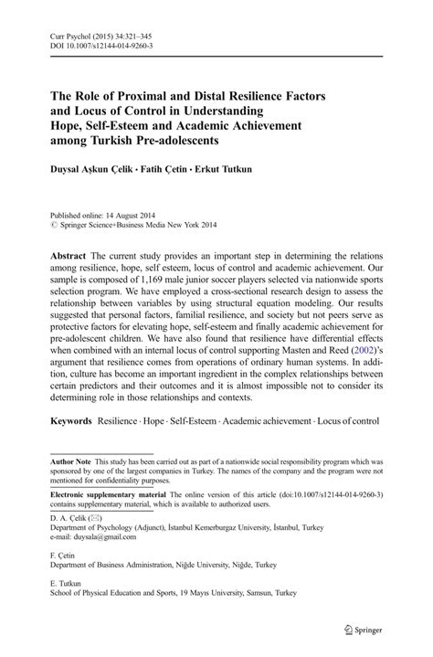 Pdf The Role Of Proximal And Distal Resilience Factors And Locus Of Control In Understanding