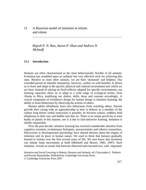 Pdf 11 A Bayesian Model Of Imitation In Infants And Robots Meltzoff