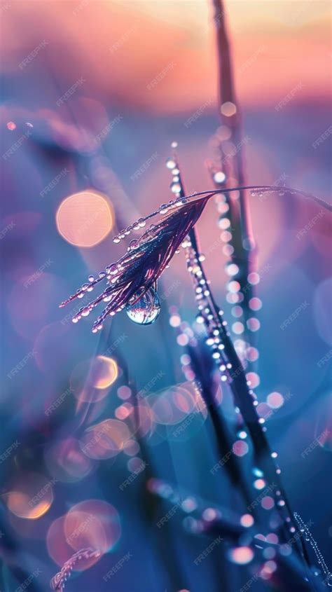 Dewcovered Grass Blade With Bokeh Background Premium Ai Generated Image