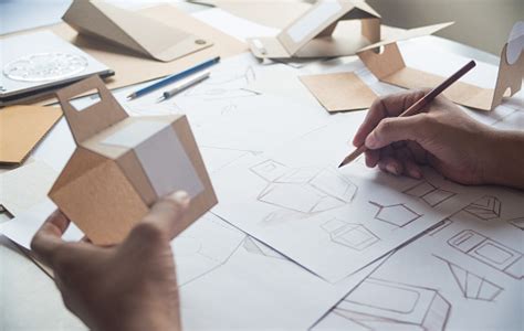 디자이너 스케치 드로잉 디자인 브라운 공예 판지 종이 제품 에코 포장 모형 상자 개발 템플릿 패키지 브랜딩 라벨 디자이너