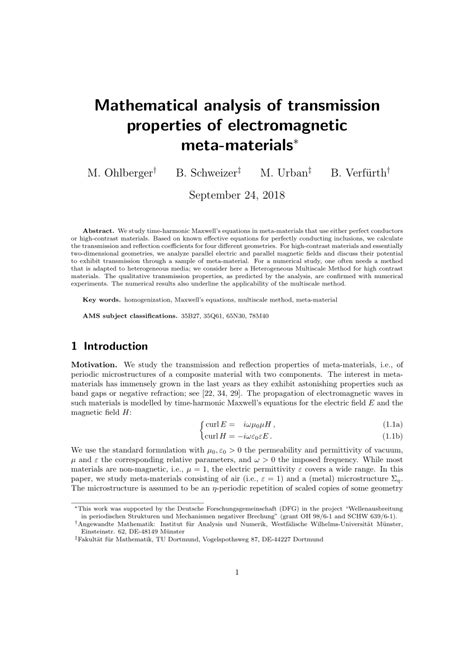 Pdf Mathematical Analysis Of Transmission Properties Of Electromagnetic Meta Materials