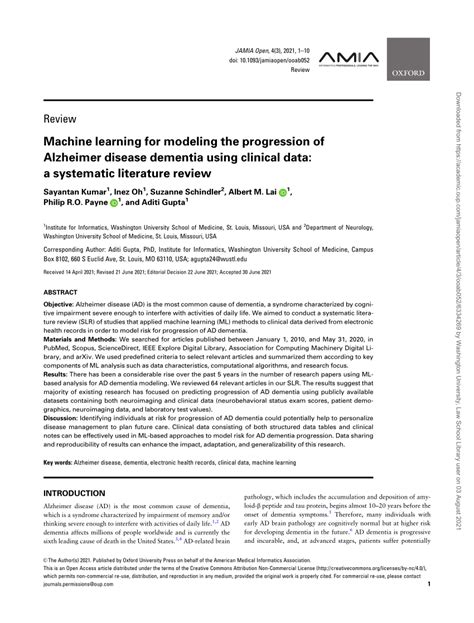 Pdf Machine Learning For Modeling The Progression Of Alzheimer