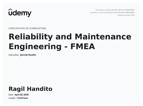 Successfully Completed Courses In Reliability And Maintenance