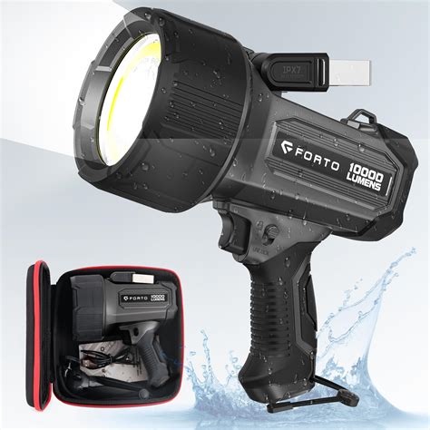 Forto Rechargeable Spotlight 10000 Lumen Ultra Bright Ipx7 Waterproof