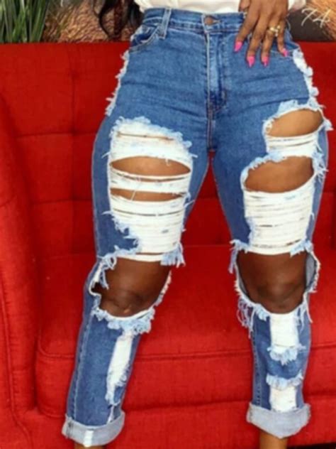 Lw Plus Size Raw Edge Ripped Jeans Sale Lovelywholesale