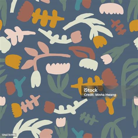 심플하고 현대적인 스칸디나비아 스타일의 플라워 일러스트 모티프 매끄러운 반복 패턴 디지털 아트워크 패션 패브릭 홈 데코 텍스타일 0명에 대한 스톡 벡터 아트 및 기타 이미지