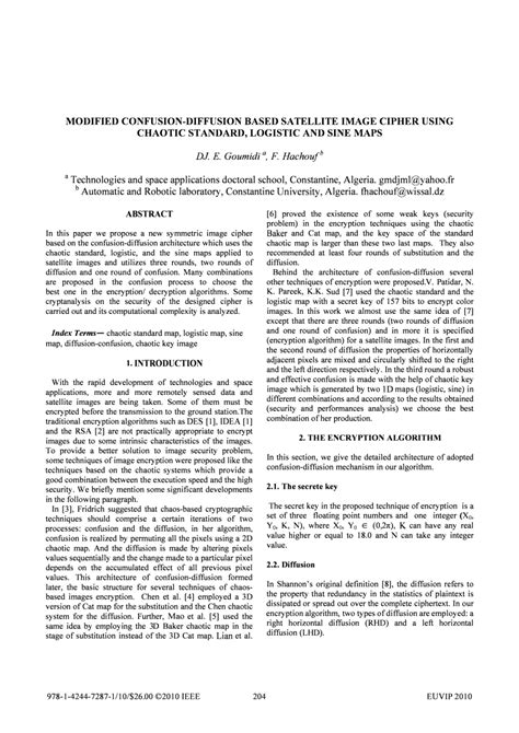 Pdf Modified Confusion Diffusion Based Satellite Image Cipher Using