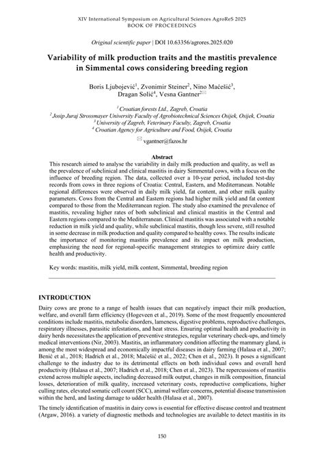 Pdf Variability Of Milk Production Traits And The Mastitis Prevalence In Simmental Cows