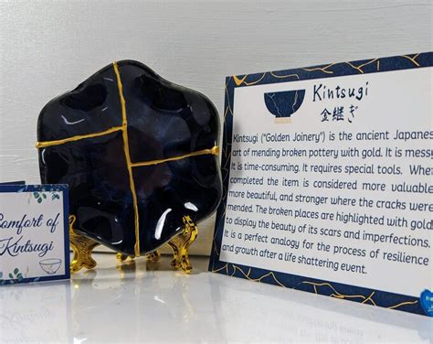 Kintsugi Small Blue Fluted Plate Kintsugi Display T Set Broken