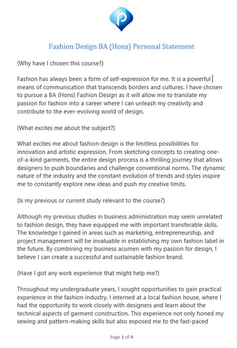 Fashion Design BA Hons Personal Statement
