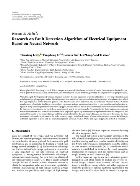 Pdf Research On Fault Detection Algorithm Of Electrical Equipment Based On Neural Network