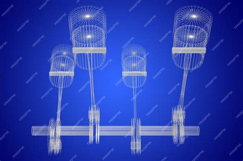 Premium Photo Four Cylinder Wireframe Car Engine Isolated On Blue Background