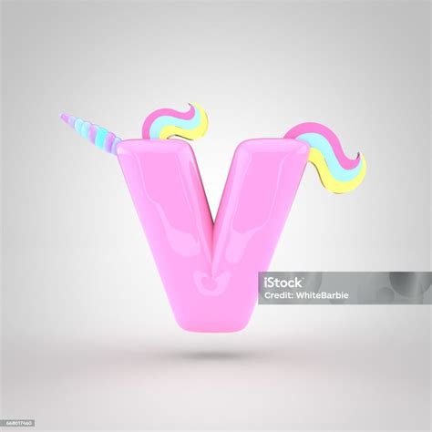 귀여운 유니콘 핑크 편지 V 소문자 0명에 대한 스톡 벡터 아트 및 기타 이미지 0명 3차원 형태 갈기 Istock