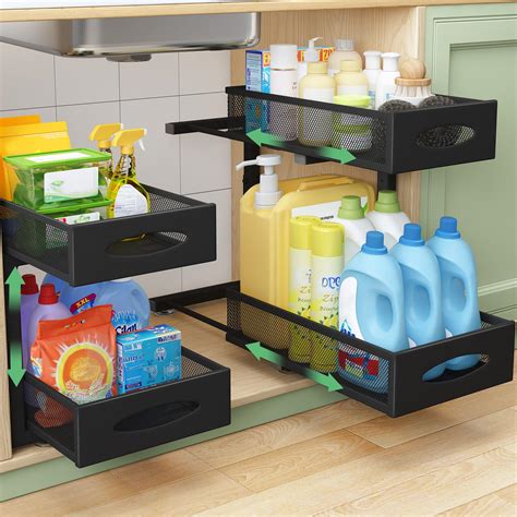 Under Sink Organizer 2 Pack 2 Tier Pull Out Cabinet Organizer Baskets