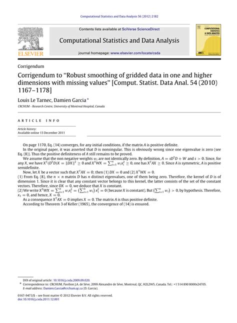 Pdf Corrigendum To Robust Smoothing Of Gridded Data In One And Higher Dimensions With Missing