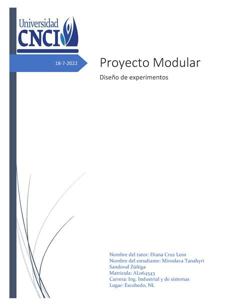 Proyecto Modular Diseño De Experimentos 18 7 Proyecto Modular DiseÒo
