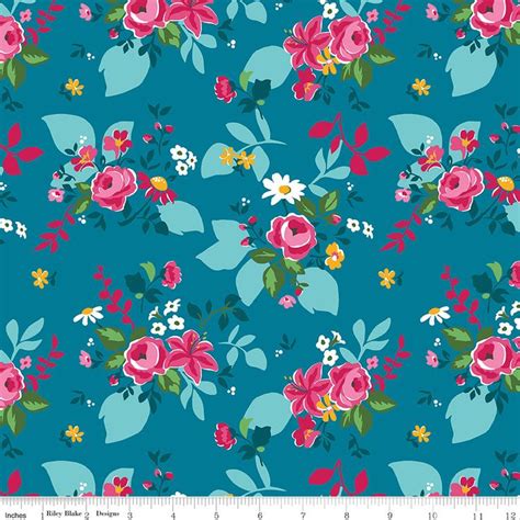 Preorder Augsept Delivery Fleur Dark Blue Teal Main Floral Fabric