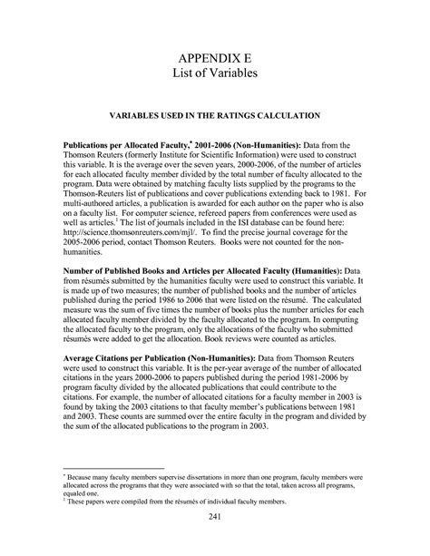 Appendix E List Of Variables A Data Based Assessment Of Research Doctorate Programs In The