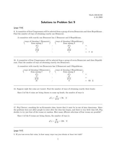 Solutions For Problem Set 9 Survey Of Mathematical Ideas Math 100