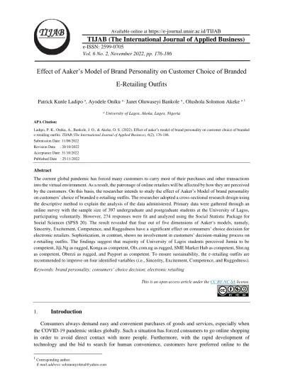 View Of Effect Of Aakers Model Of Brand Personality On Customer Choice Of Branded E Retailing