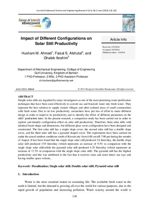 Pdf Impact Of Different Configurations On Solar Still Productivity
