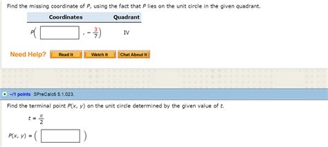 Solved Find The Missing Coordinate Of P Using The Fact That