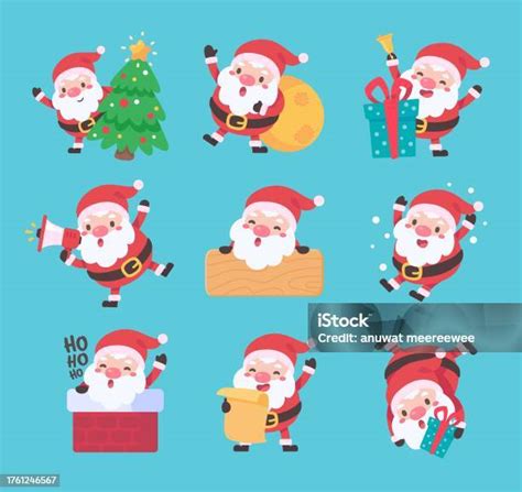 산타 클로스 흰 수염을 가진 뚱뚱한 남자 다양한 포즈로 빨간 의상을 입습니다 크리스마스에 선물을 주려면 12월에 대한 스톡 벡터 아트 및 기타 이미지 Istock