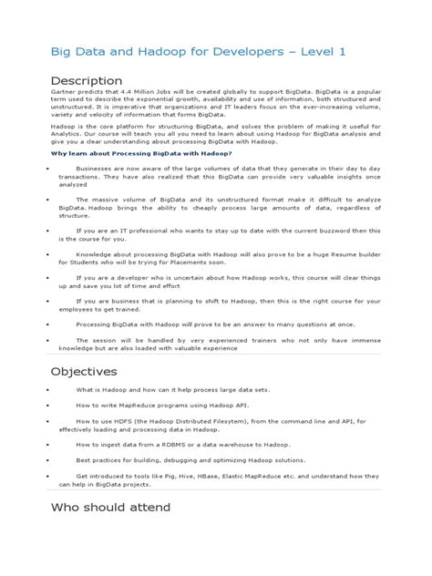 Big Data And Hadoop For Developers Syllabus Pdf Apache Hadoop