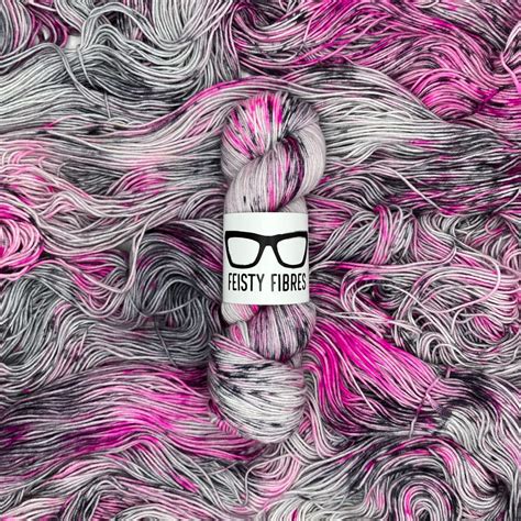Funky But Chic Dk Yarn Grey With Black And Neon Florescent Pink Speckled Variegated Hand Dyed