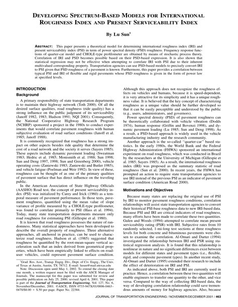 Pdf Developing Spectrum Based Models For International Roughness Index And Present