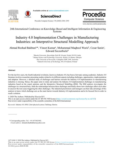 Pdf Industry 40 Implementation Challenges In Manufacturing Industries An Interpretive