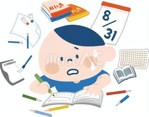 夏休みの宿題が終わらない男の子イラスト No 24177264｜無料イラスト・フリー素材なら「イラストac」