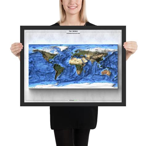 The World Exaggerated Shaded Relief Map Poster 4 Variants Etsy